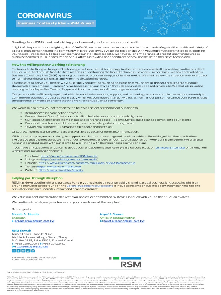 RSM Kuwait's COVID-19 Response Plan | PDF | Cloud Computing ...