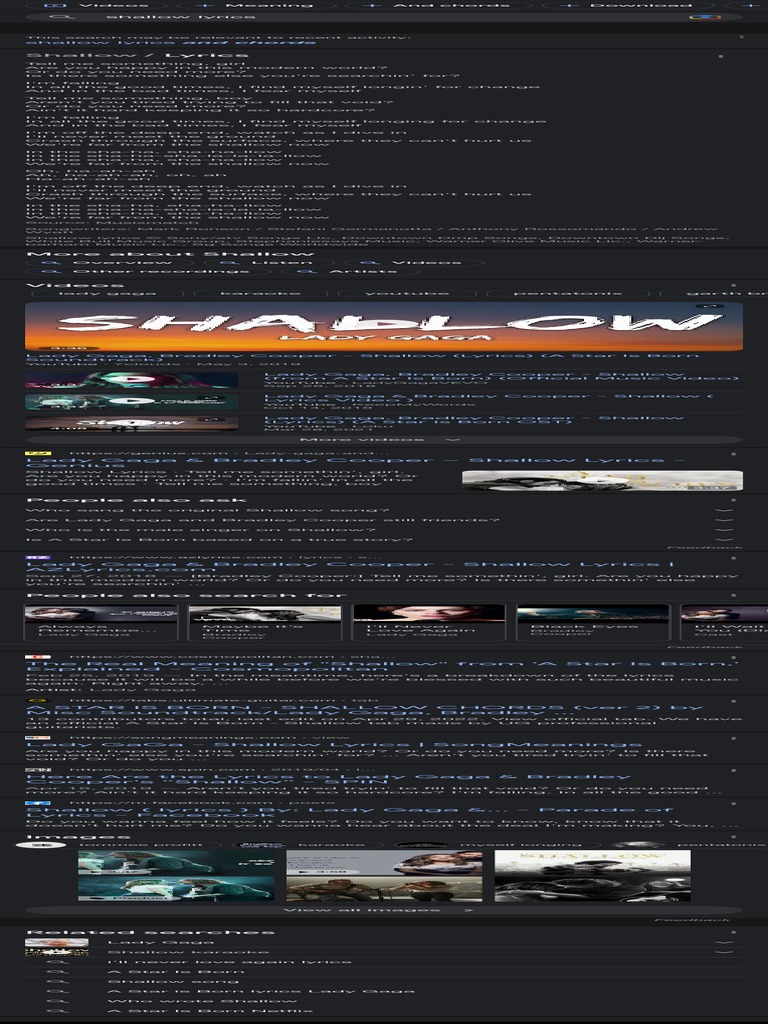 Shallow Lyrics - Google Search | PDF | Songs