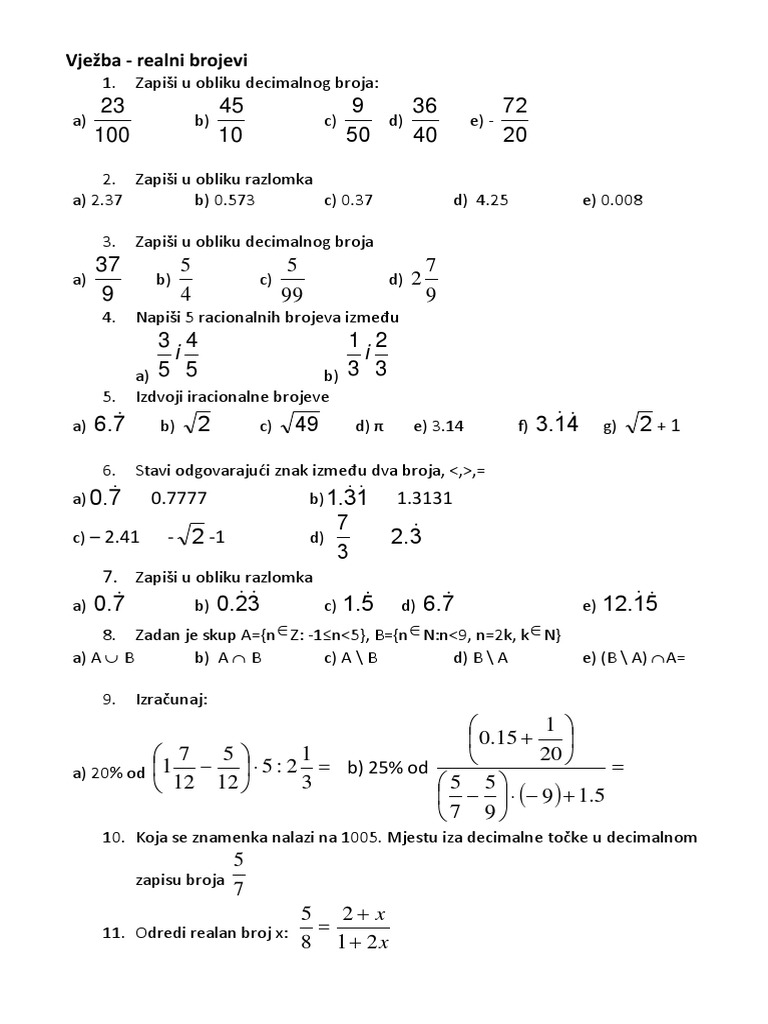 Vjezba-Realni Brojevi | PDF