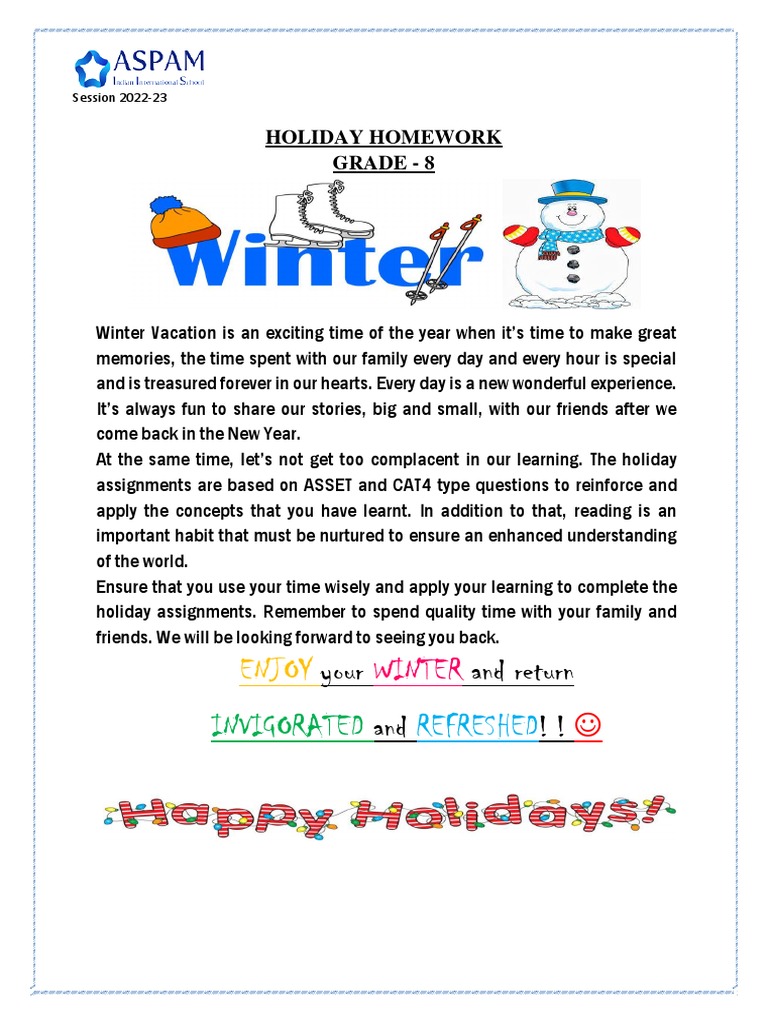Grade 8 holiday homework guide to boost learning | PDF | Mathematics ...