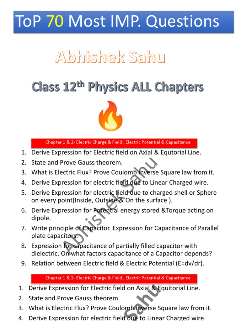 Top 70 Question Physics. | PDF | Magnetic Field | Capacitance