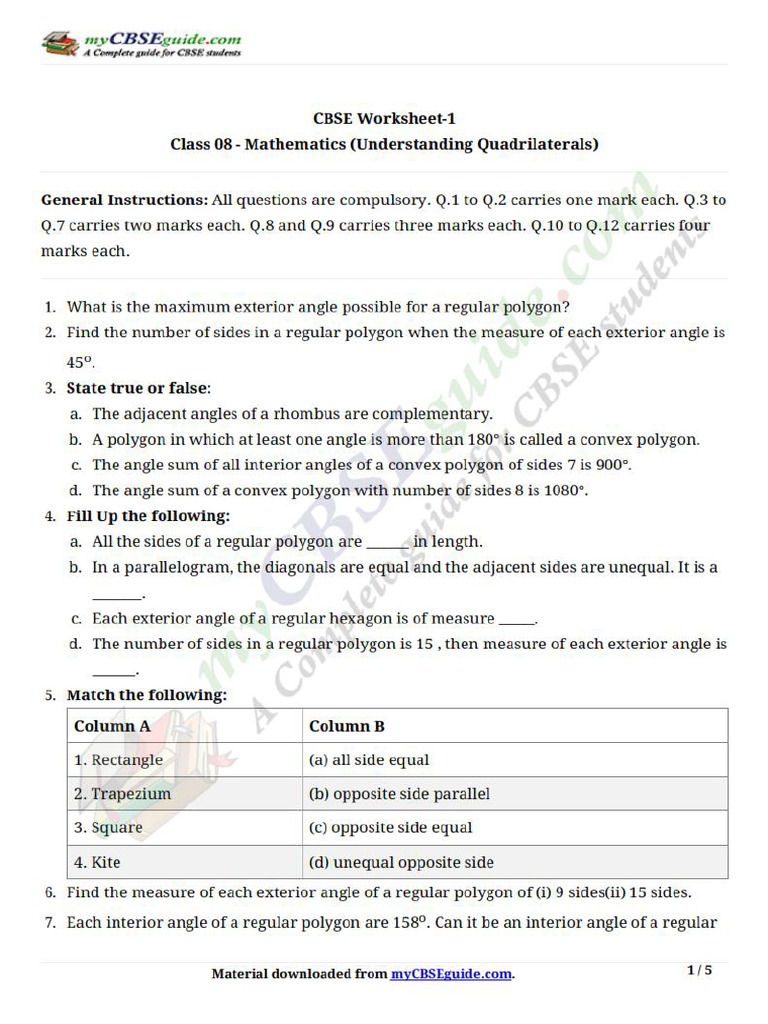 08 Mathematics Worksheet Ch3 1 | PDF