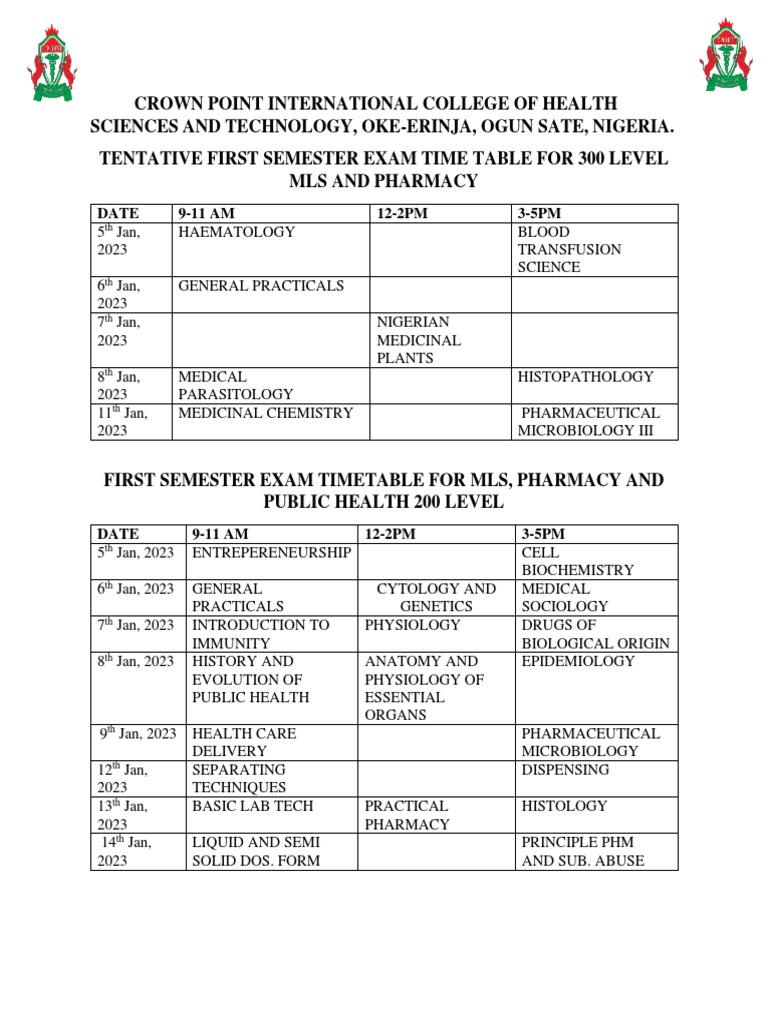 Time Table - 042024 | PDF | Pharmacy | Medicine