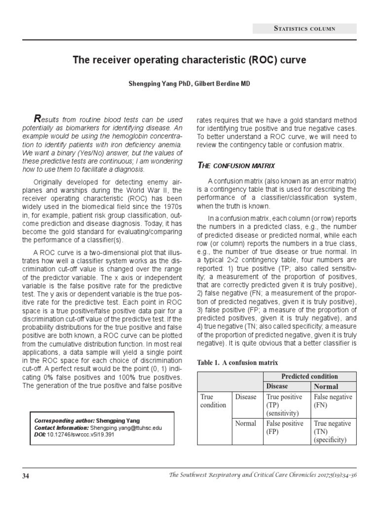 Understanding ROC Curves in Diagnostics | PDF | Receiver Operating Characteristic | Sensitivity ...