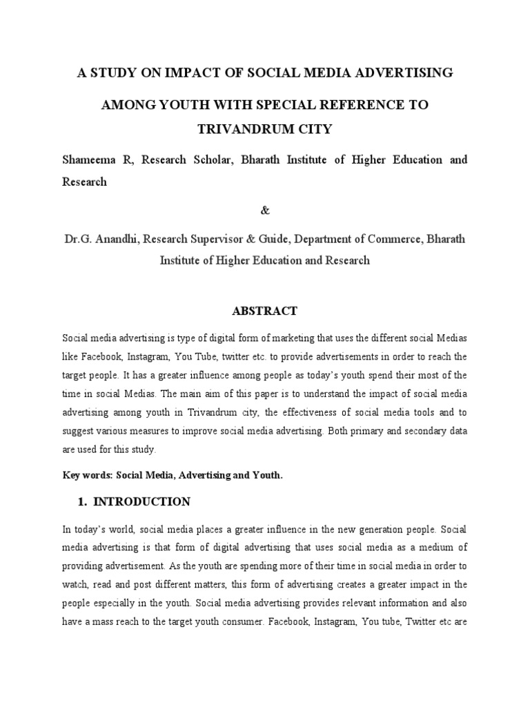 A Study On Impact Of Social Media Advertising Pdf Social Media