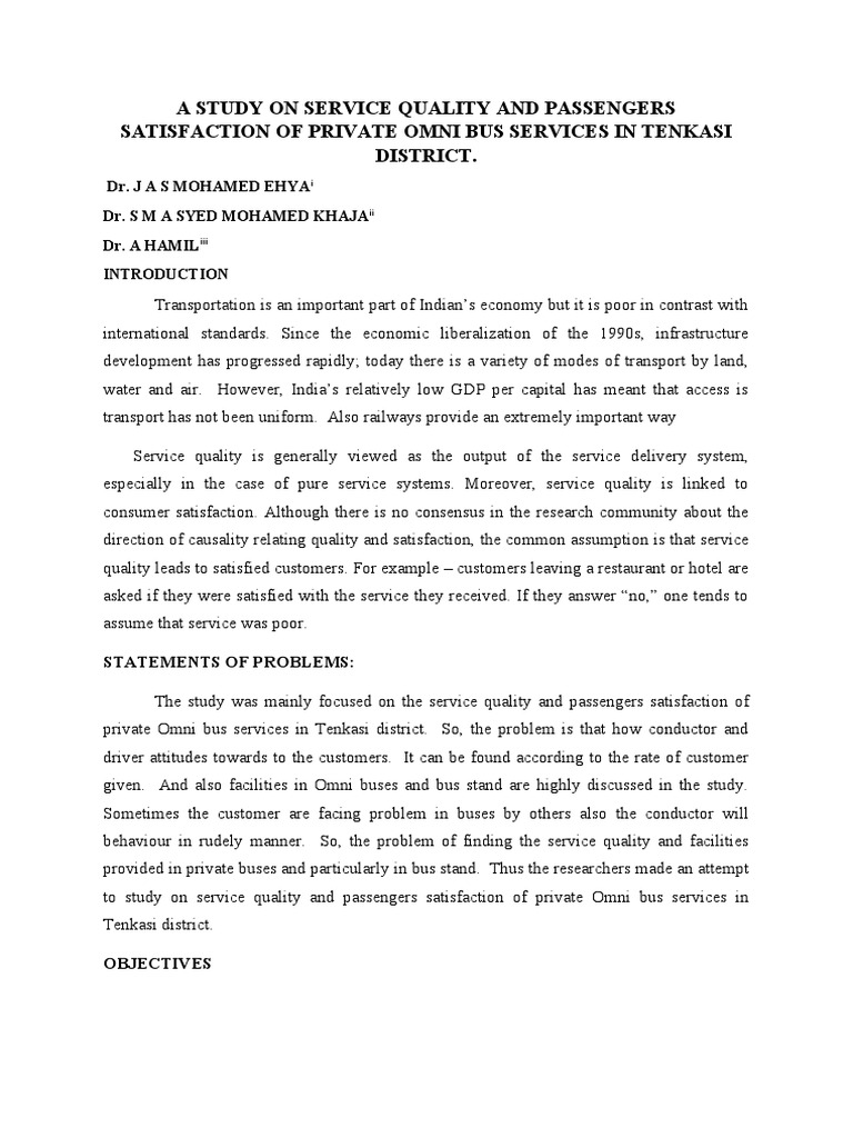 A Study On Passengers Satisfaction of Private Omni Bus Services in ...