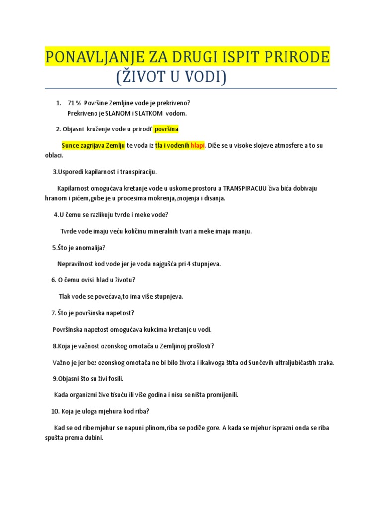 Ponavljanje Za Drugi Ispit Prirode | PDF