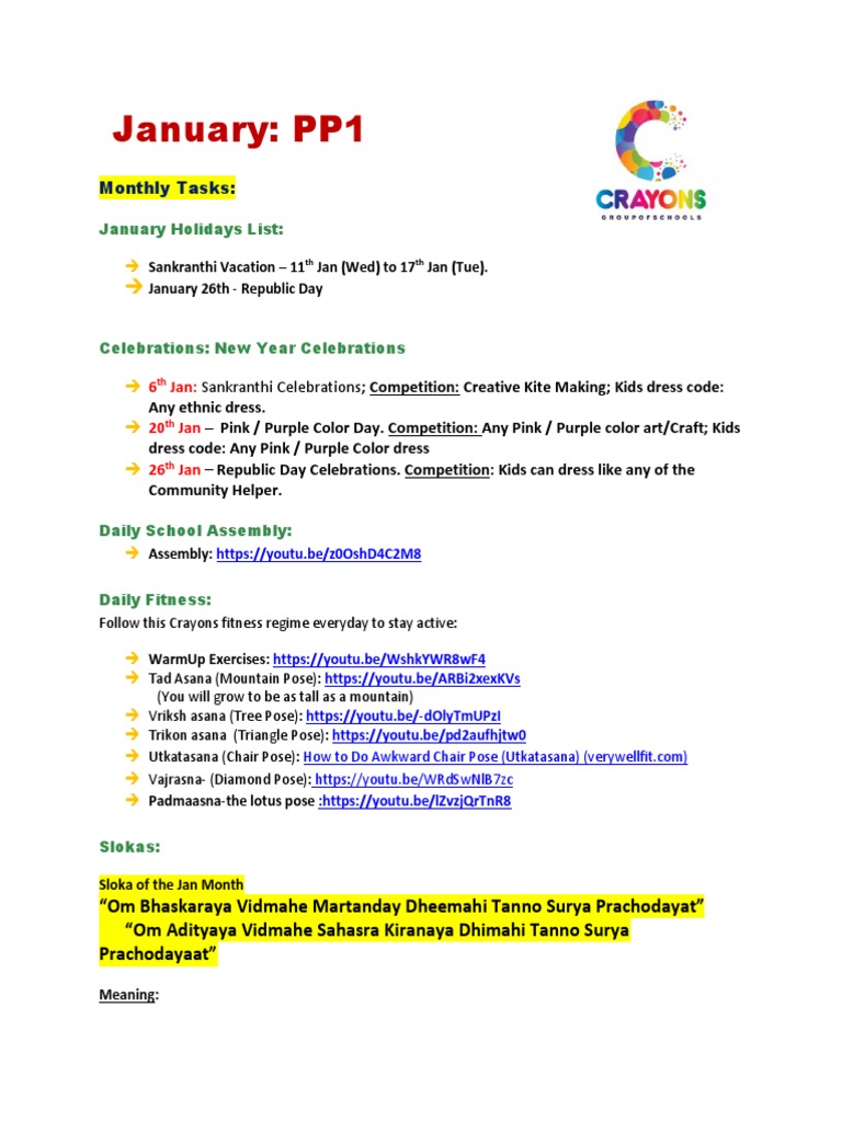 January Activities & Learning Plan | PDF | Asana