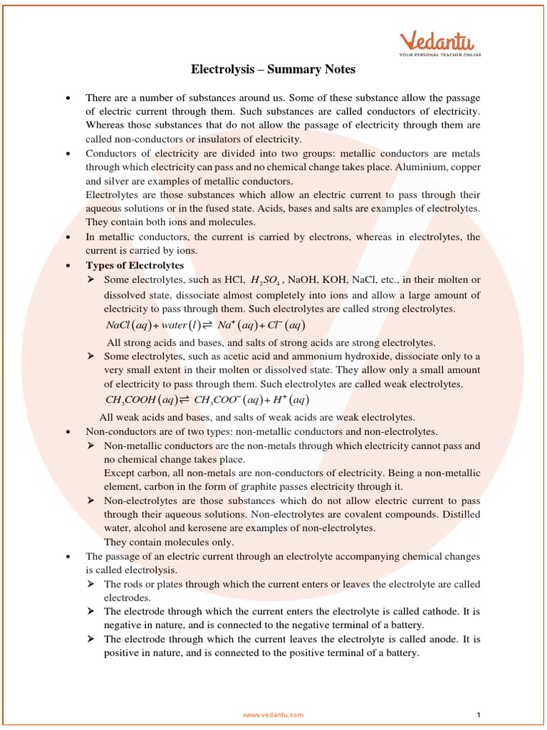 Class 10 Chemistry Chapter 6 Revision Notes | PDF | Ion | Electrolyte