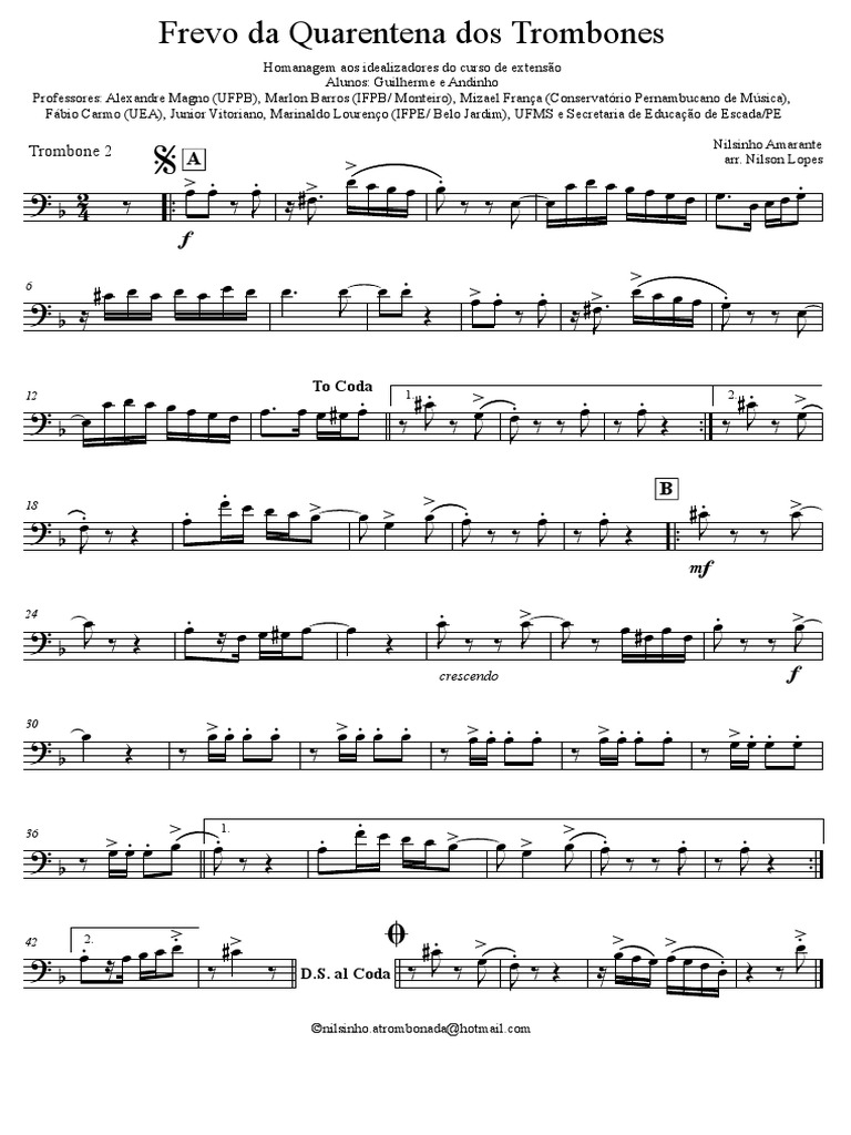 Cópia de FREVO DA QUARENTENA DOS TROMBONES - Trombone 2 | PDF