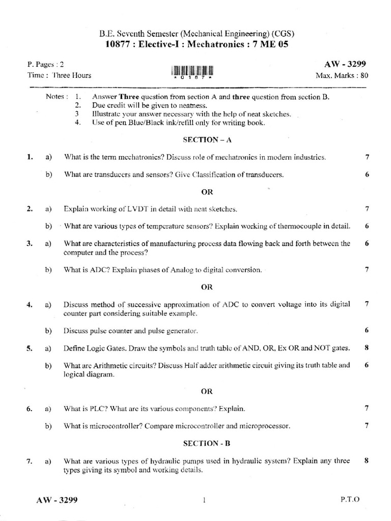 Sem VII Mechatronics | PDF | Computer Engineering | Electrical Engineering