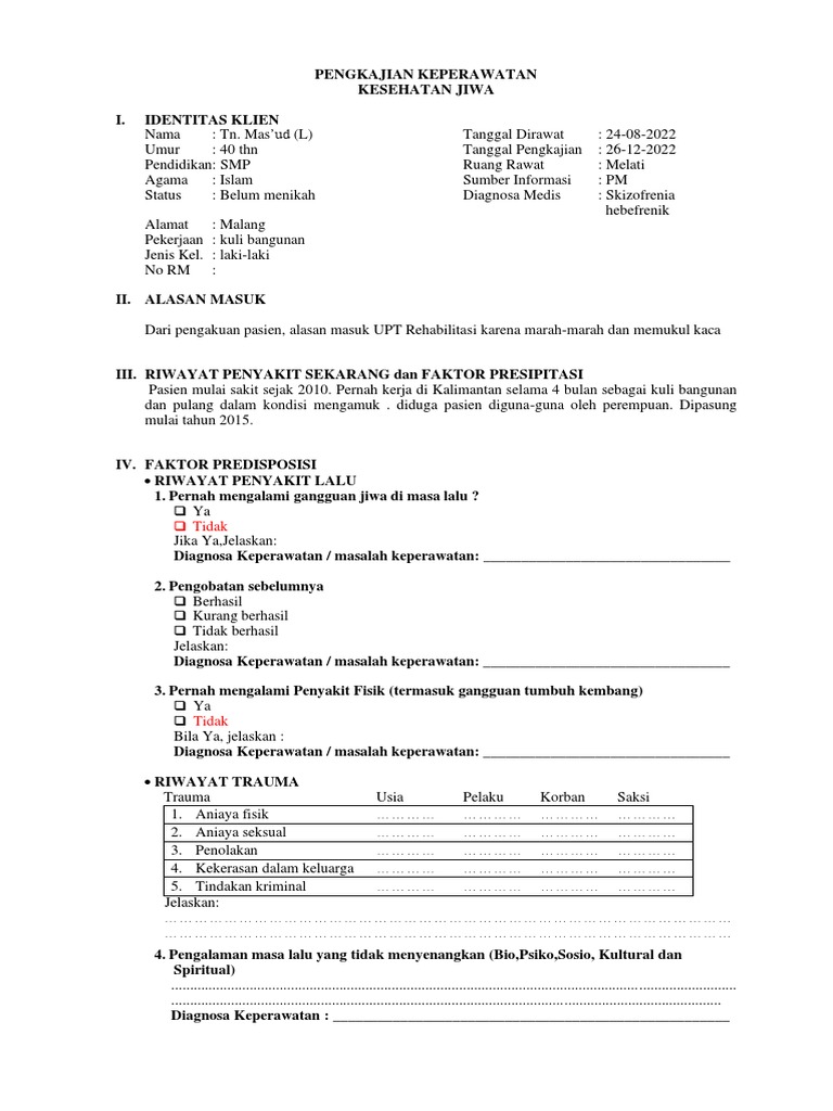 Pengkajian Keperawatan Jiwa 1 Salvy | PDF