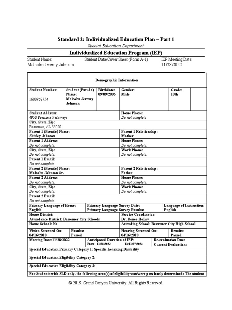 Iep Performance Template Done | PDF | Individualized Education Program ...