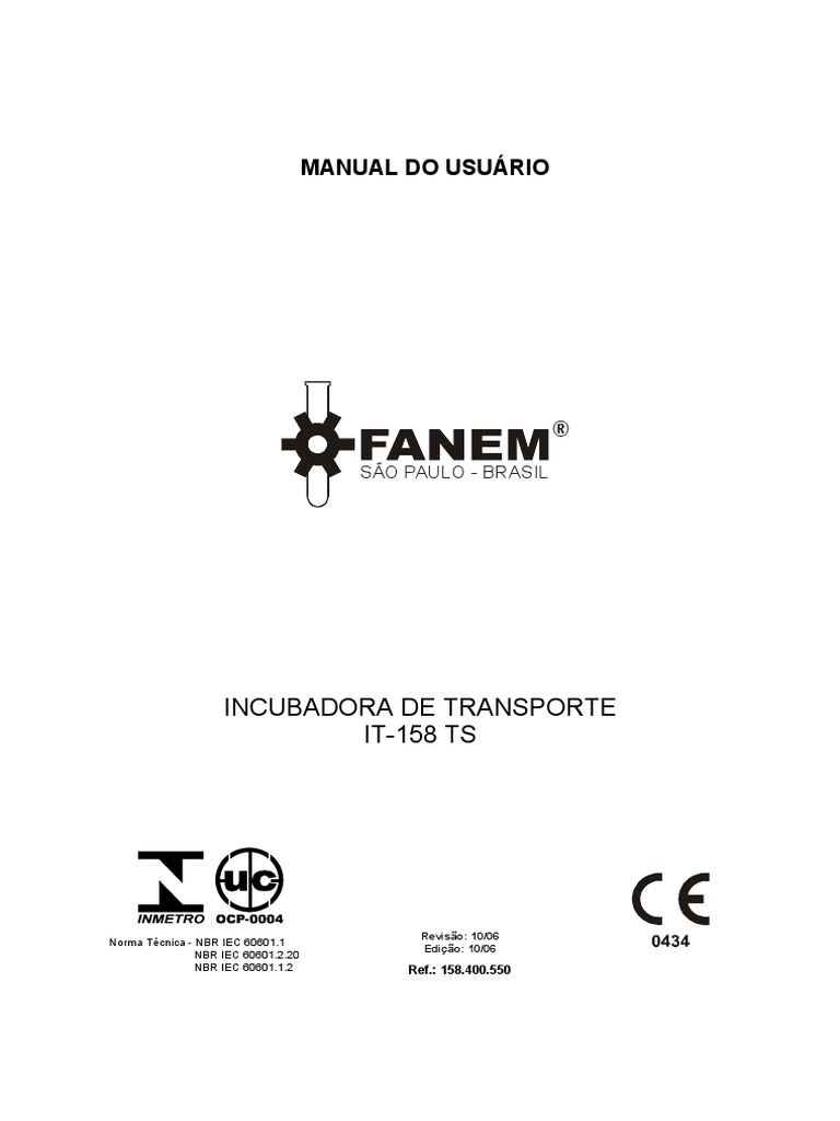 Incubadora Fanem 158TS | PDF | Oxigênio | Temperatura