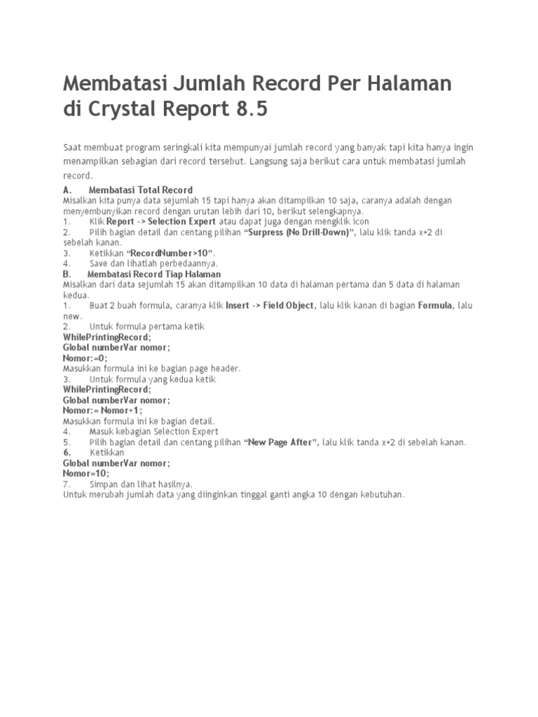 Membatasi Jumlah Record Per Halaman Di Crystal Report | PDF Membatasi Jumlah Record Per Halaman Di Crystal Report | PDF