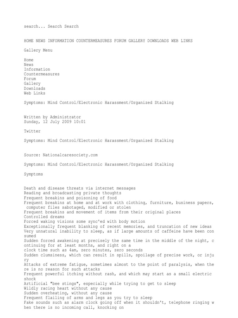 Symptoms of Mind Control Electronic Harassment and Organized Stalking ...