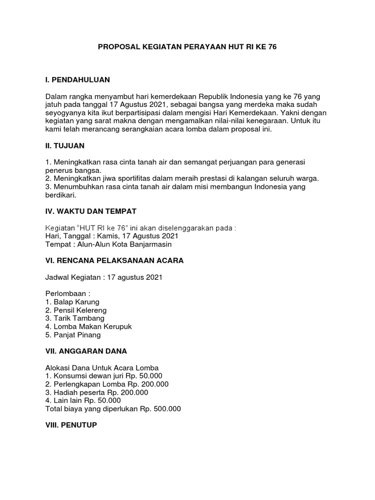 Contoh Proposal Singkat Kegiatan 17 Agustus | PDF | Gaya Hidup