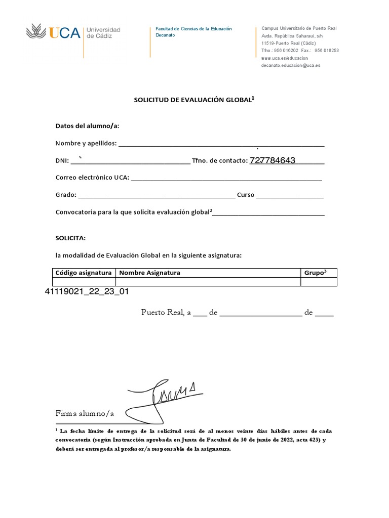 Formulario Solicitud Global | PDF