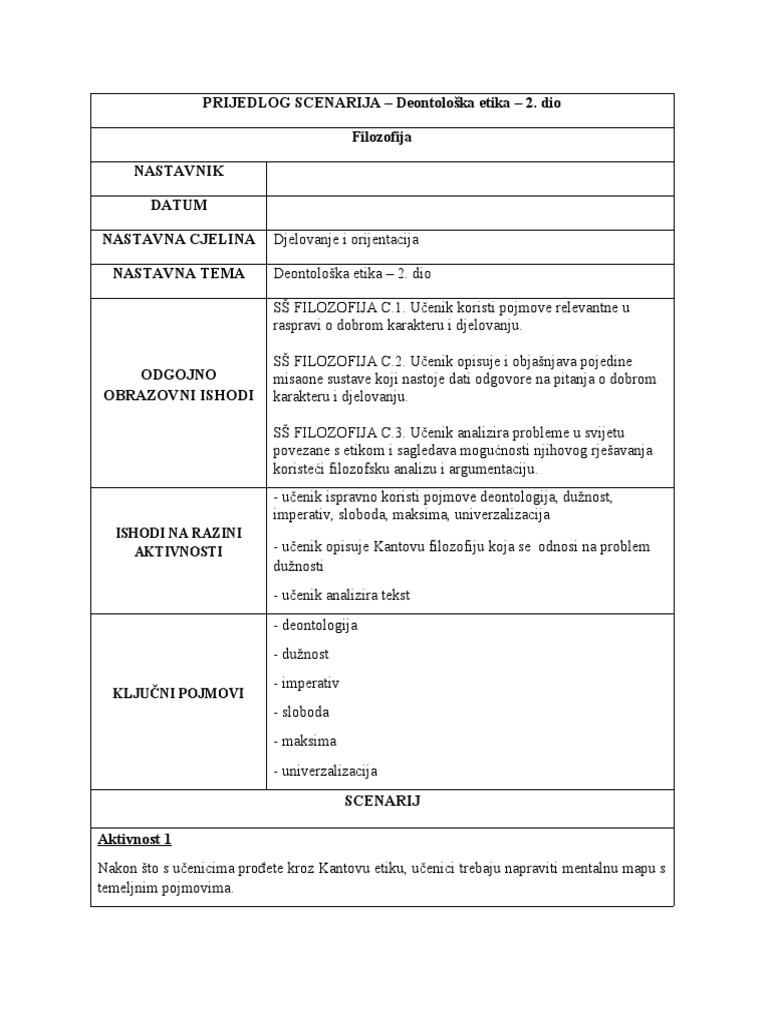 027 - Prijedlog Scenarija - Deontološka Etika - 2. Dio | PDF