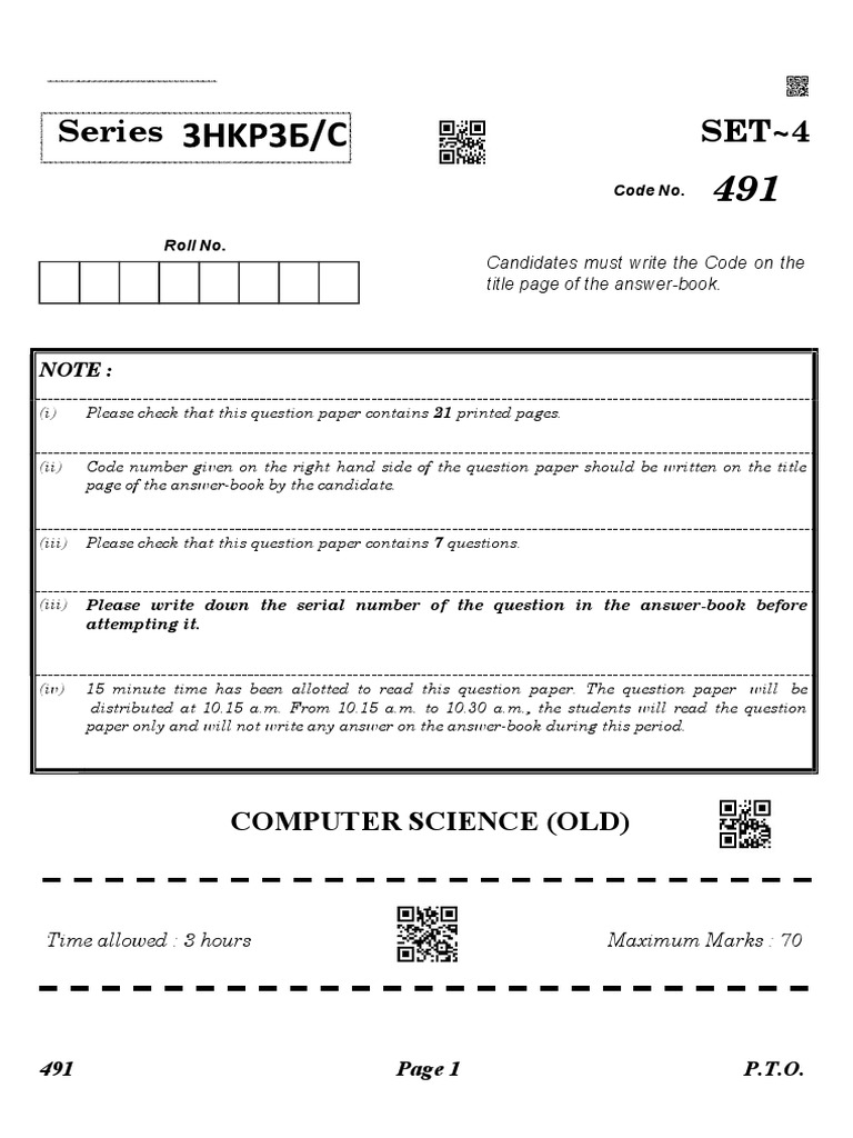 QP 283 Computer Science Old | PDF | Array Data Structure | Computer Network
