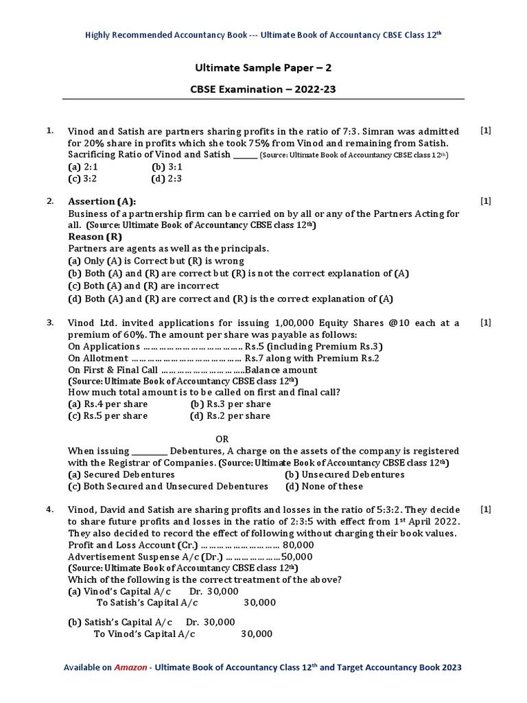 Ultimate Sample Paper 2 | PDF | Equity (Finance) | Balance Sheet