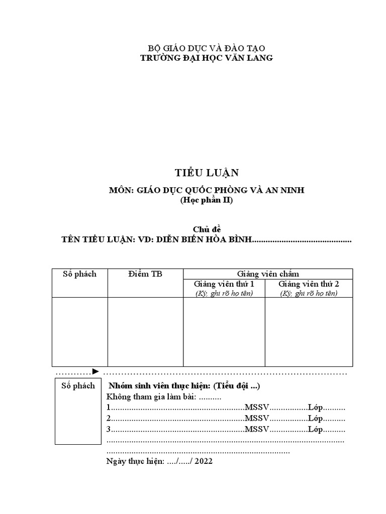 Mau Và HD Làm Tieu luan-HP2 M | PDF