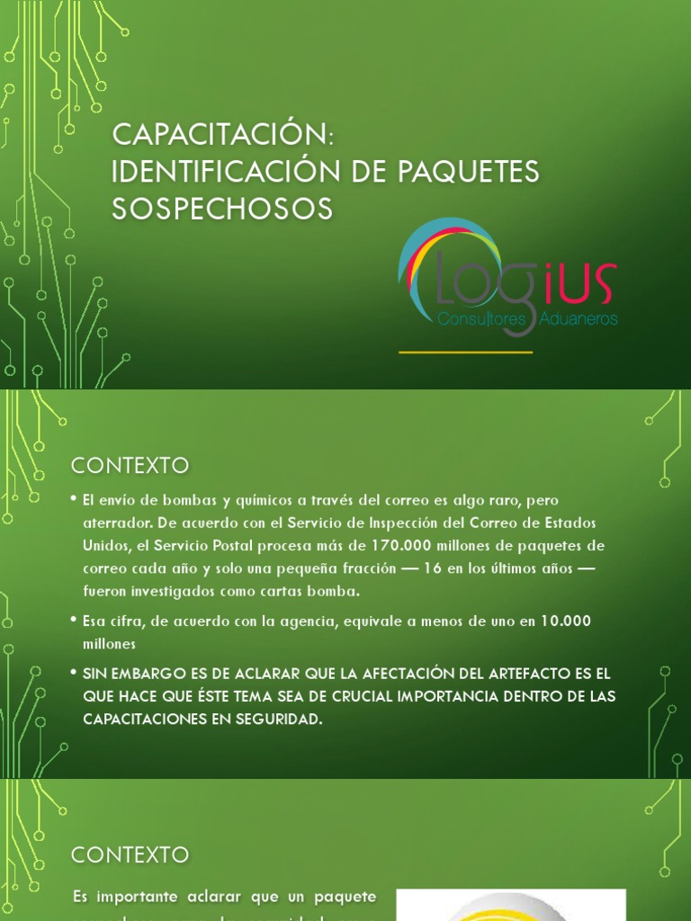CAPACITACIÓN LOGIUS - Manejo de Paquetes Sospechosos | PDF | Correo