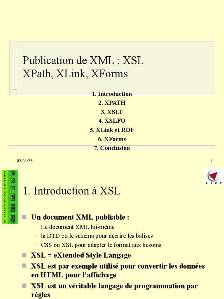 Publication de XML: XSL Xpath, Xlink, Xforms | PDF | XML | Extensible Stylesheet Language ...