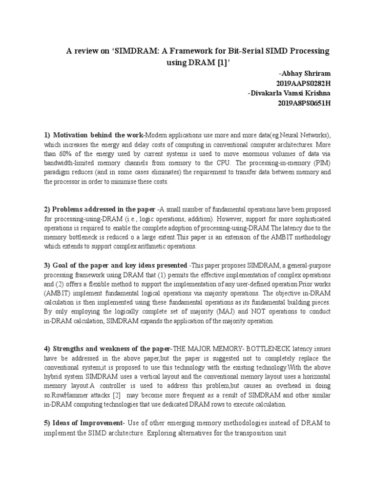 Simdram A Framework For Bit Serial Simd Processing Using Dram Pdf Central Processing Unit 