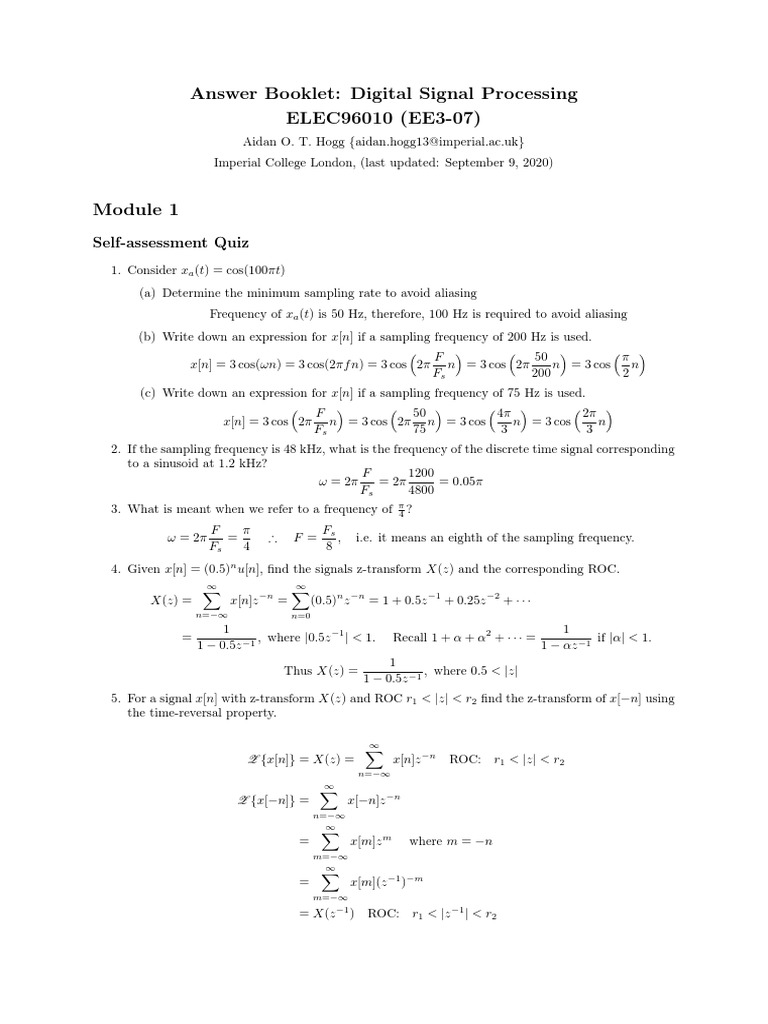 Digital Signal Processing Answers | PDF | Discrete Fourier Transform ... Digital Signal Processing Answers | PDF | Discrete Fourier Transform ...