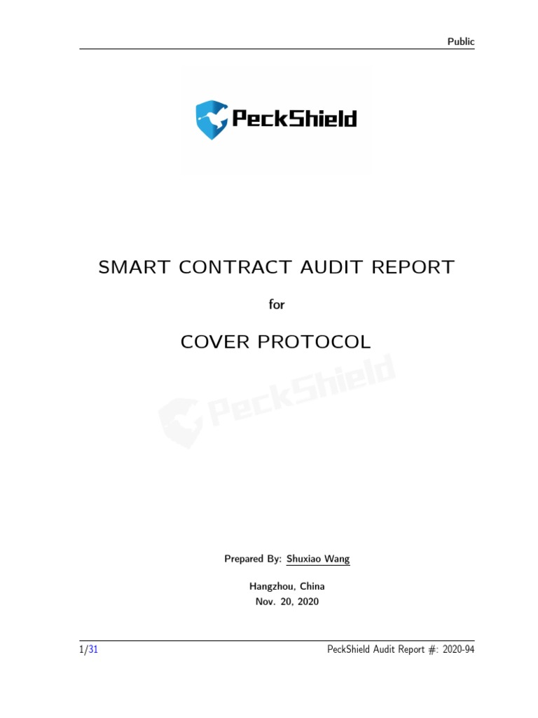 Peckshield Audit Report Cover v1.0 | PDF | Vulnerability (Computing) | Audit