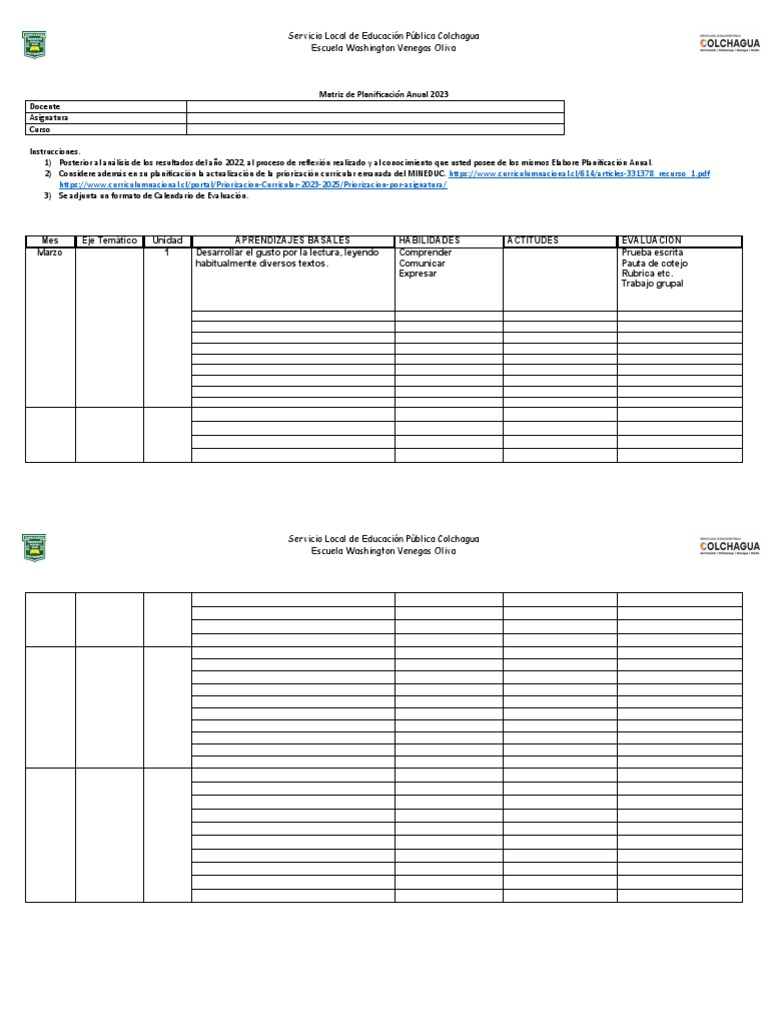 FORMATO PLAN ANUAL 2023 Ejemplo | PDF | Evaluación | Pedagogía