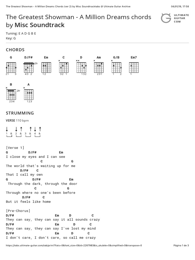 A Million Dreams Chords: Chord Chart and Strumming Pattern for 'A ...