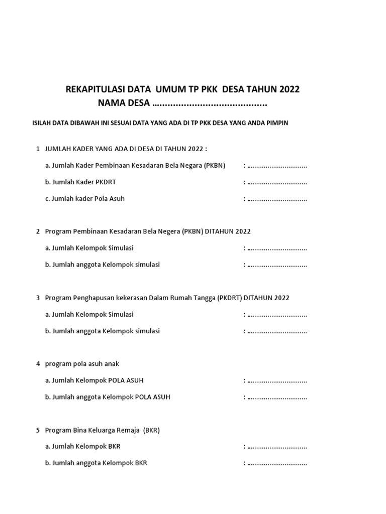 Data Rekap TP PKK Desa 2022 | PDF