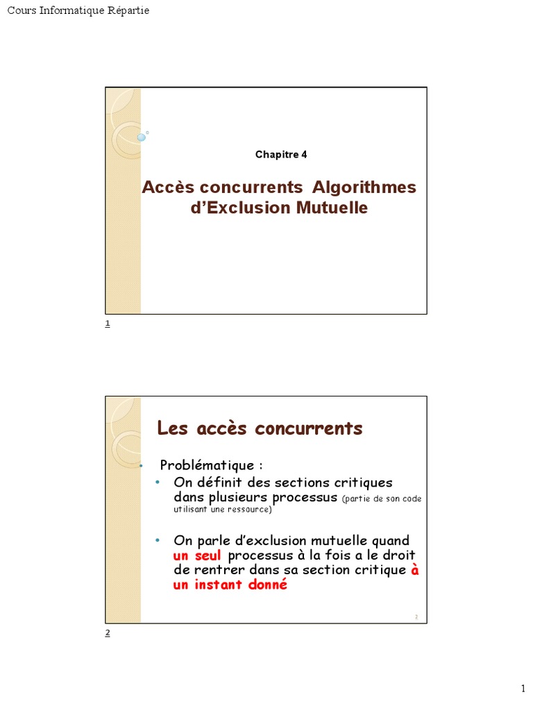 Algorithmes d'Exclusion Mutuelle | PDF | Algorithmes | Synchronisation