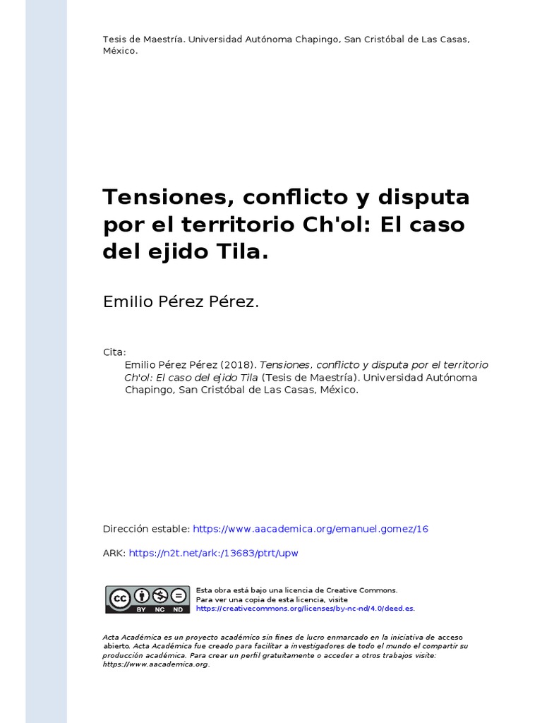 Emilio Pérez Pérez (2018) - Tensiones, Conflicto y Disputa Por El Territorio Ch'ol El Caso Del ...