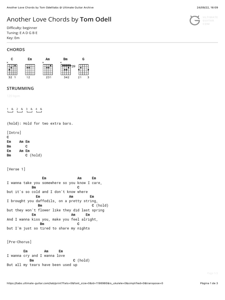 Another Love Chords by Tom Odelltabs at Ultimate Guitar Archive | PDF ...