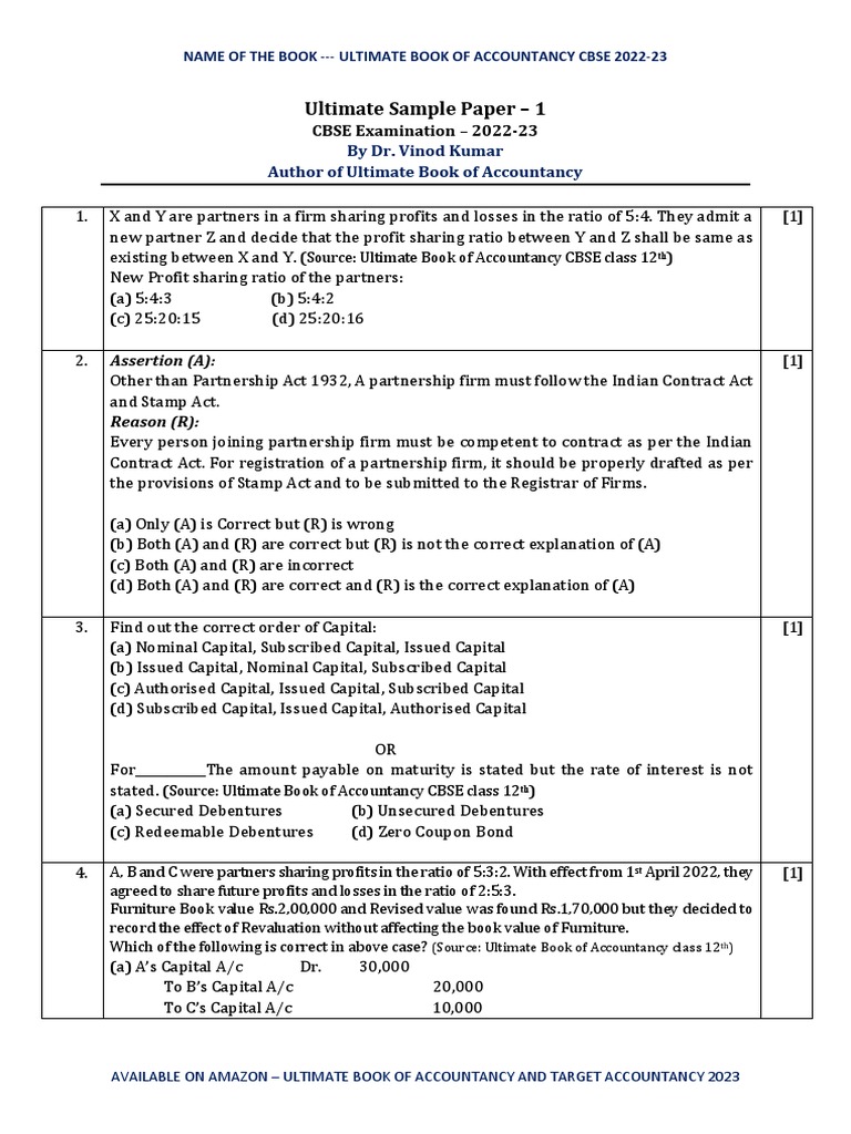 Ultimate Sample Paper Sol. | PDF | Equity (Finance) | Balance Sheet