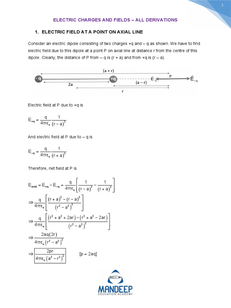 Electric Charges and Fields Derivations | PDF | Sphere | Electric Field