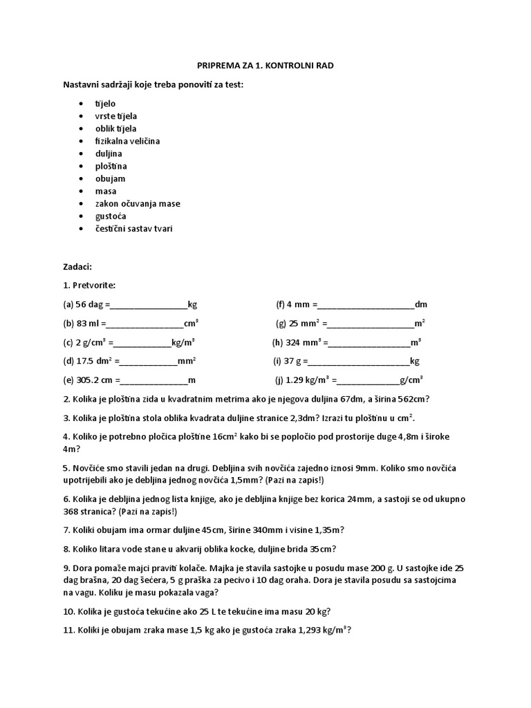 Priprema Za 1. Kontrolni Rad AB | PDF