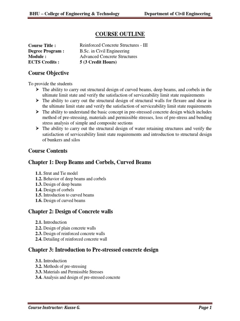 Course Outline RC - III | PDF | Beam (Structure) | Bending