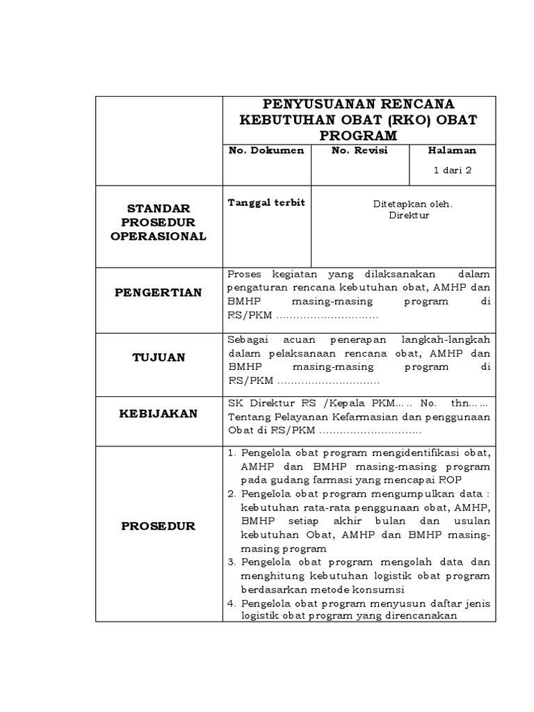 Spo Penyusunan Rko Obat Program | PDF | Teknologi & Rekayasa