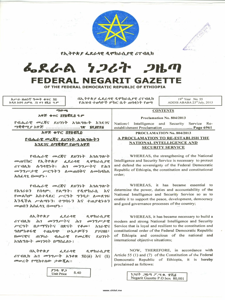 Federal Negarit Gazette Re-Establishment Proclamation | PDF ...