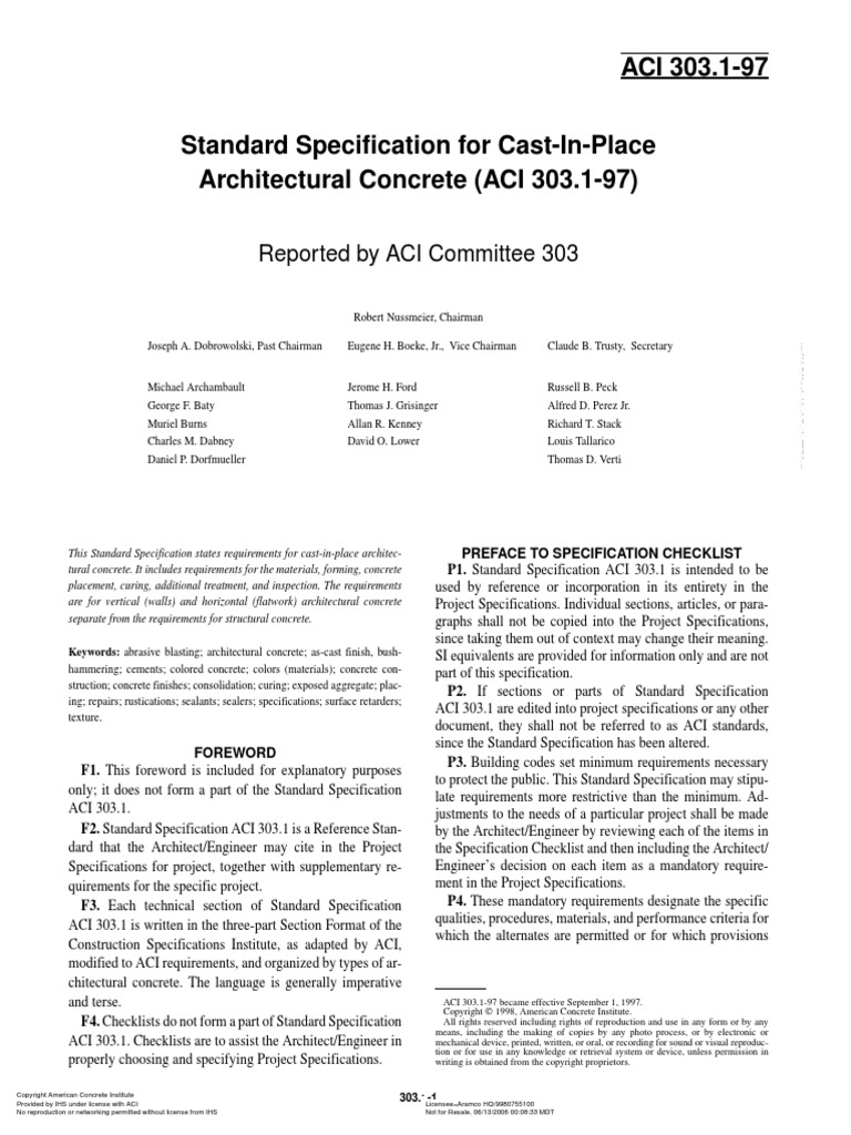 Aci 303.1 | PDF | Concrete | Specification (Technical Standard)