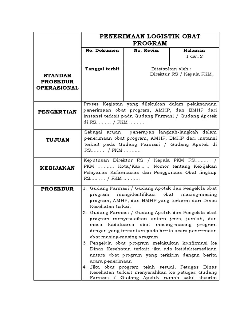 Spo Penerimaan Logistik Obat Program | PDF | Pengembangan Diri