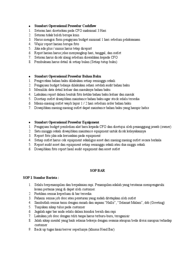SOP Barista dan Cashflow | PDF