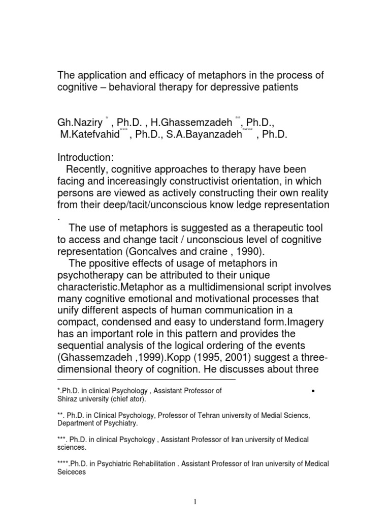 Metaphors As A Therapeutic Tool | PDF | Cognitive Behavioral Therapy ...