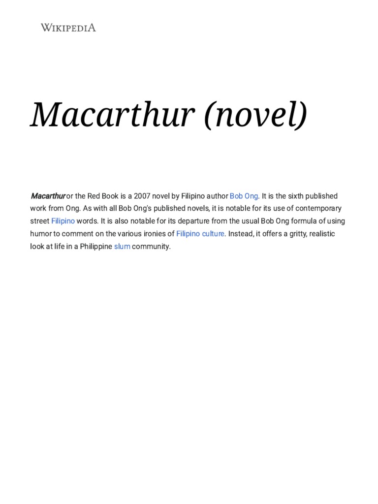 Macarthur (Novel) - Wikipedia | PDF