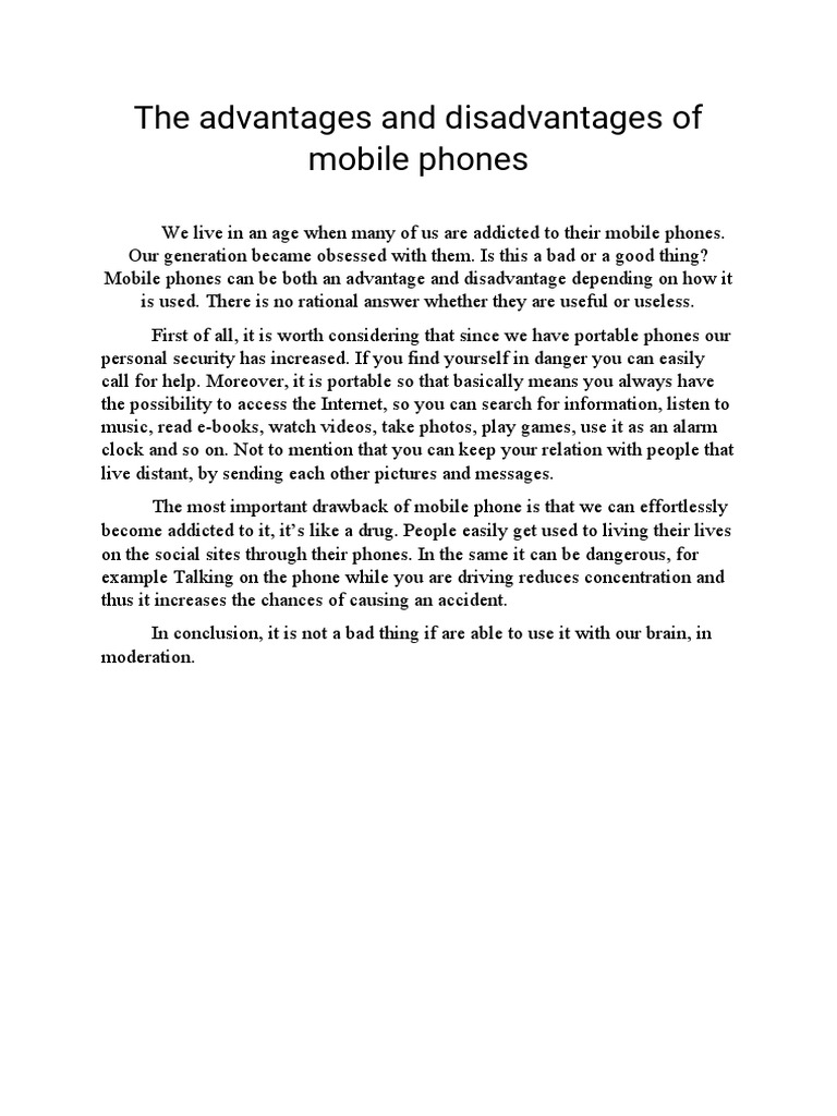 The Advantages and Disadvantages of Mobile Phones | PDF