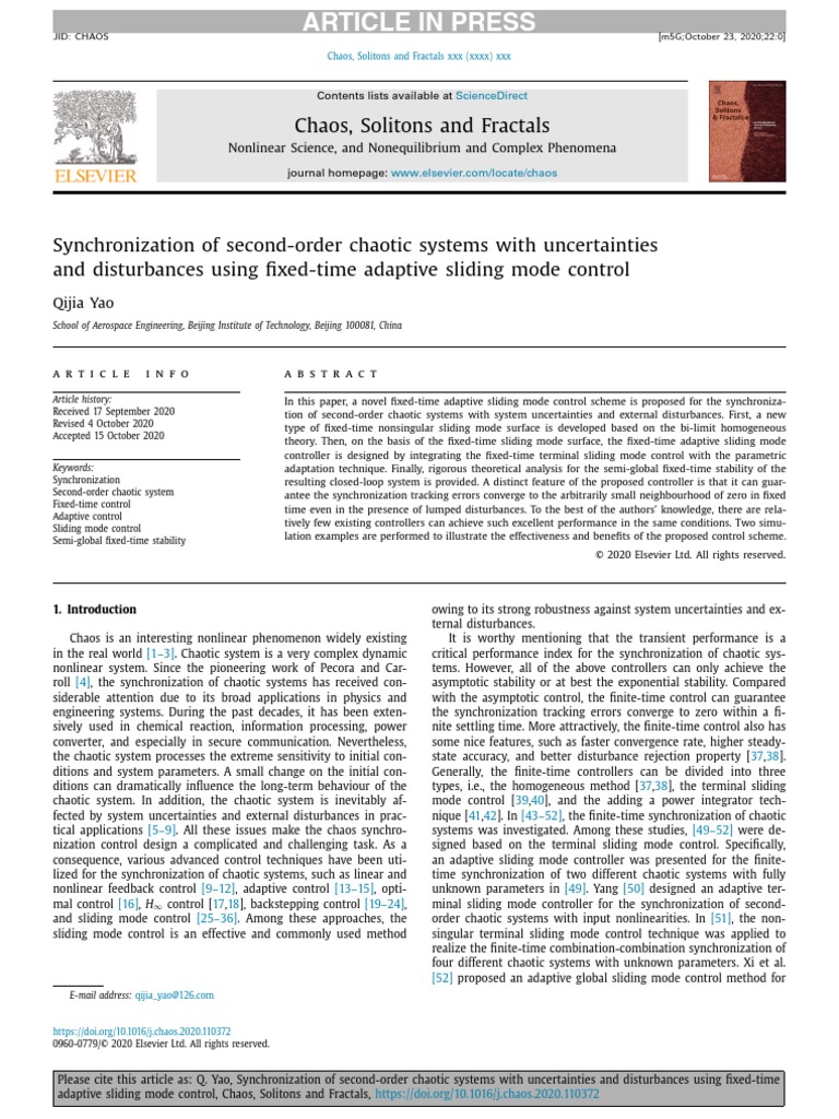 10 1016@j Chaos 2020 110372 | PDF | Chaos Theory | Control Theory